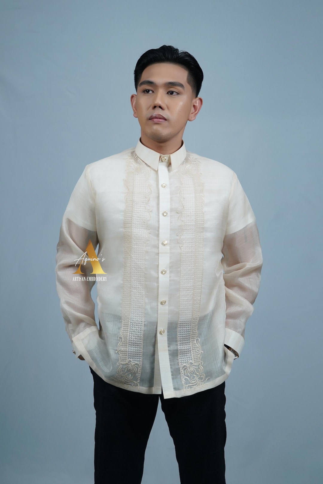 Barong Tagalog for Men | Piña Cocoon Sports Collar Full-open ...