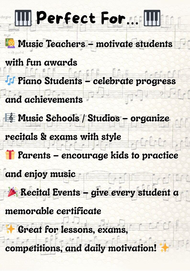 12 Printable Music Award Certificates – Piano Student Recognition – A4 ...