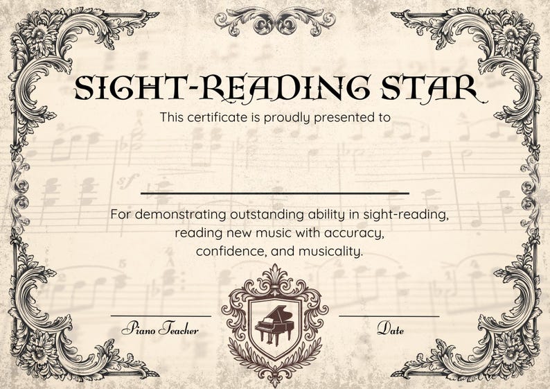 12 Printable Music Award Certificates – Piano Student Recognition – A4 ...