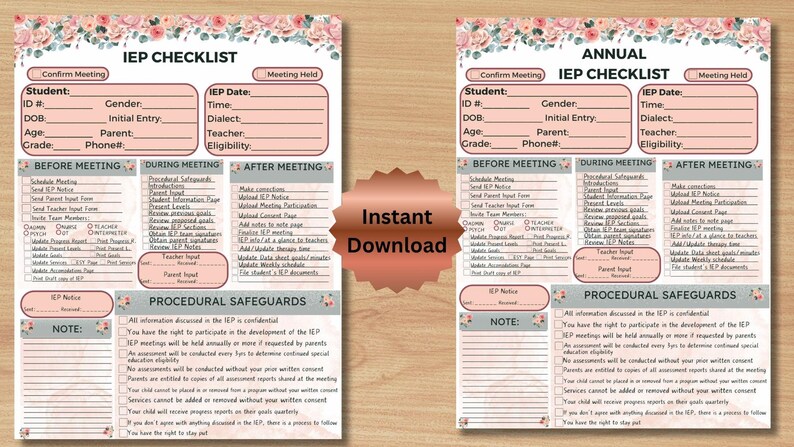 Printable IEP Checklist Bundle, SLP SPED Forms (digital Download) - Etsy