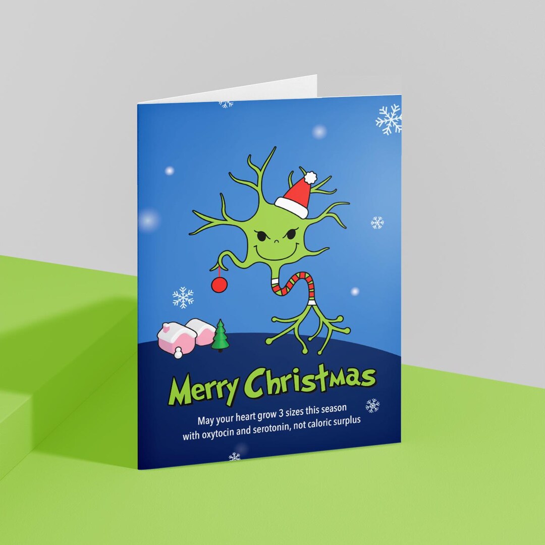 Grinch Neuron Christmas Card | Biology Pun, Brain Art | Neuroscience ...