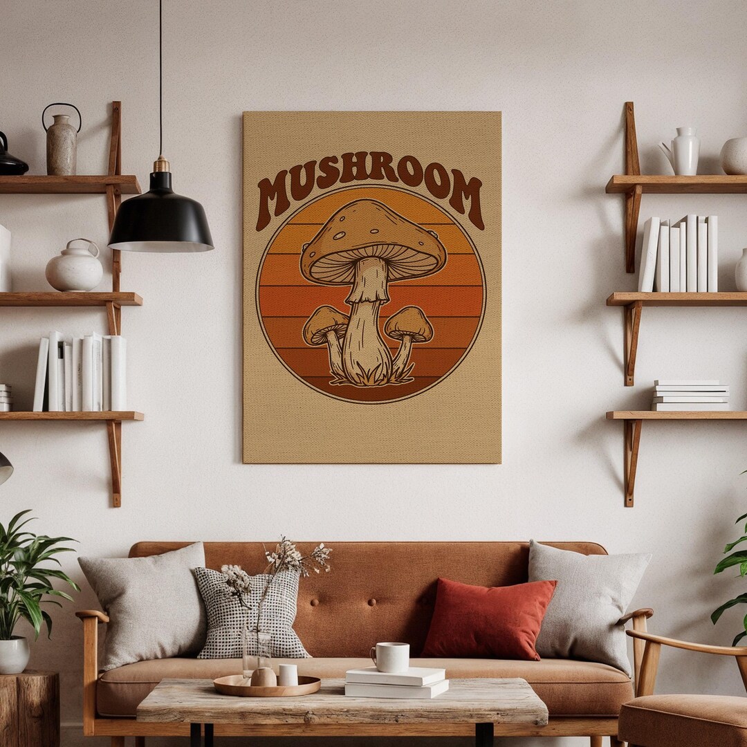 Retro Mushroom Canvas Print, Vintage 70s Groovy Wall Art,hippie Boho ...