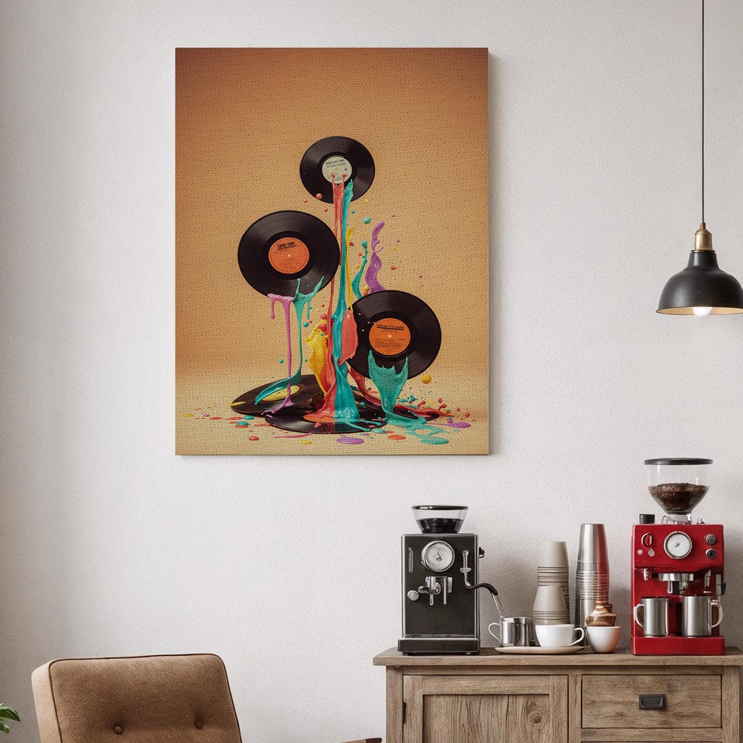 Surreal Melting Vinyl Record Canvas Print, Pop Art Music Room Decor ...