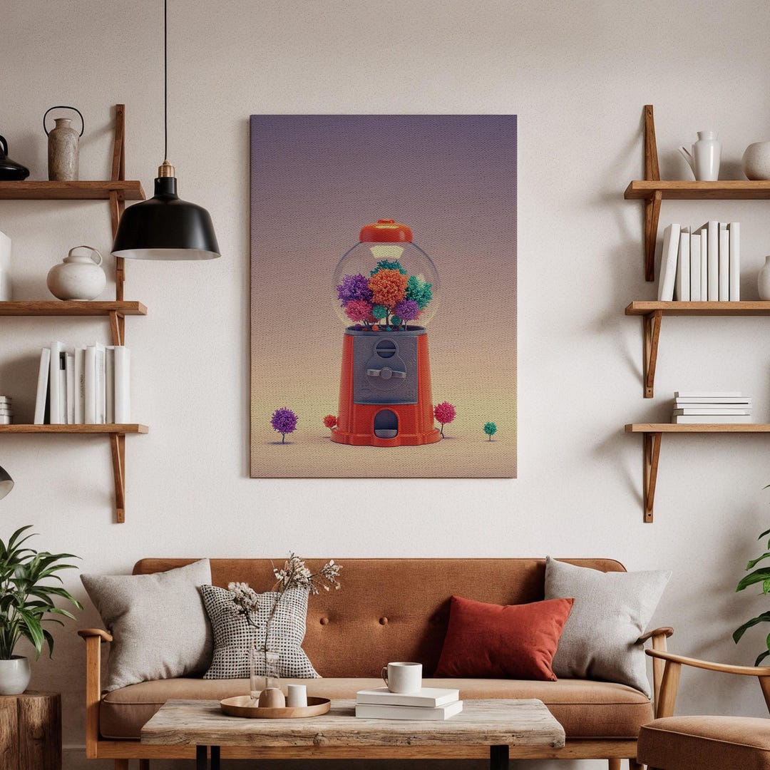 Surreal Gumball Machine Tree Canvas Print, Whimsical Retro Sweet Art ...