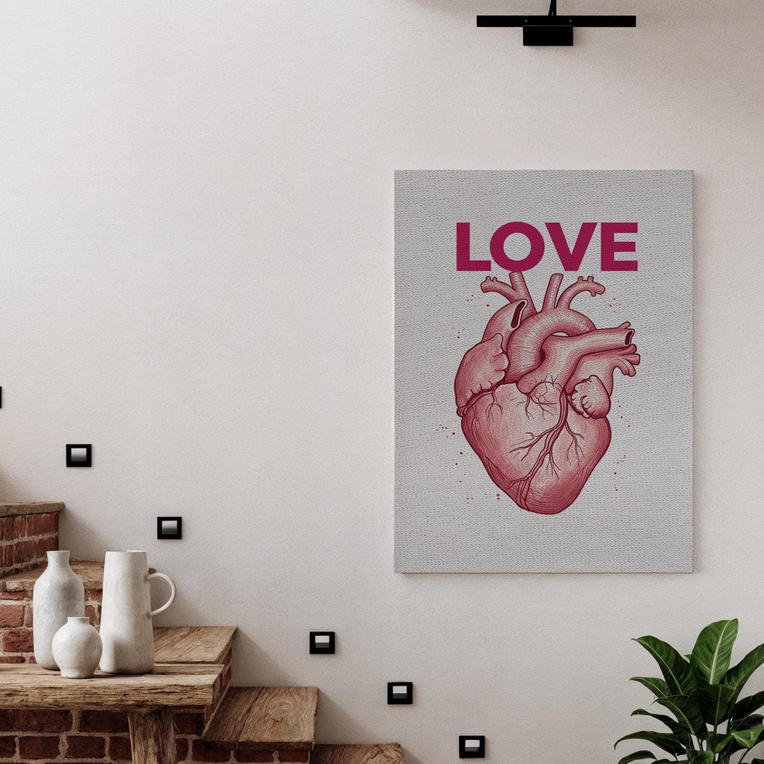 LOVE Anatomical Heart Canvas Print, Dark Pink Science Art, Unique ...