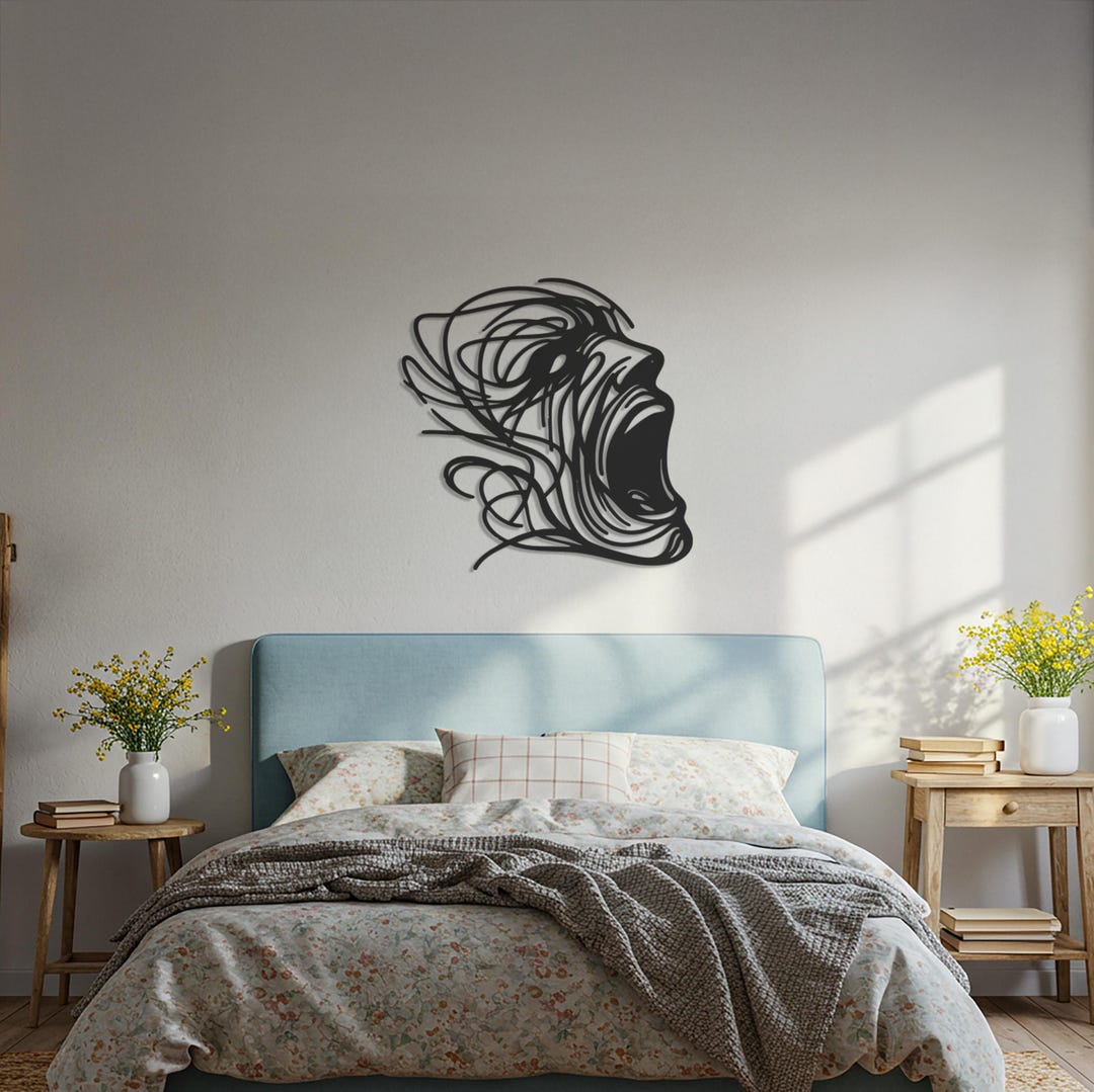 Screaming Face Metal Wall Art, Abstract Emotional Expression Decor ...