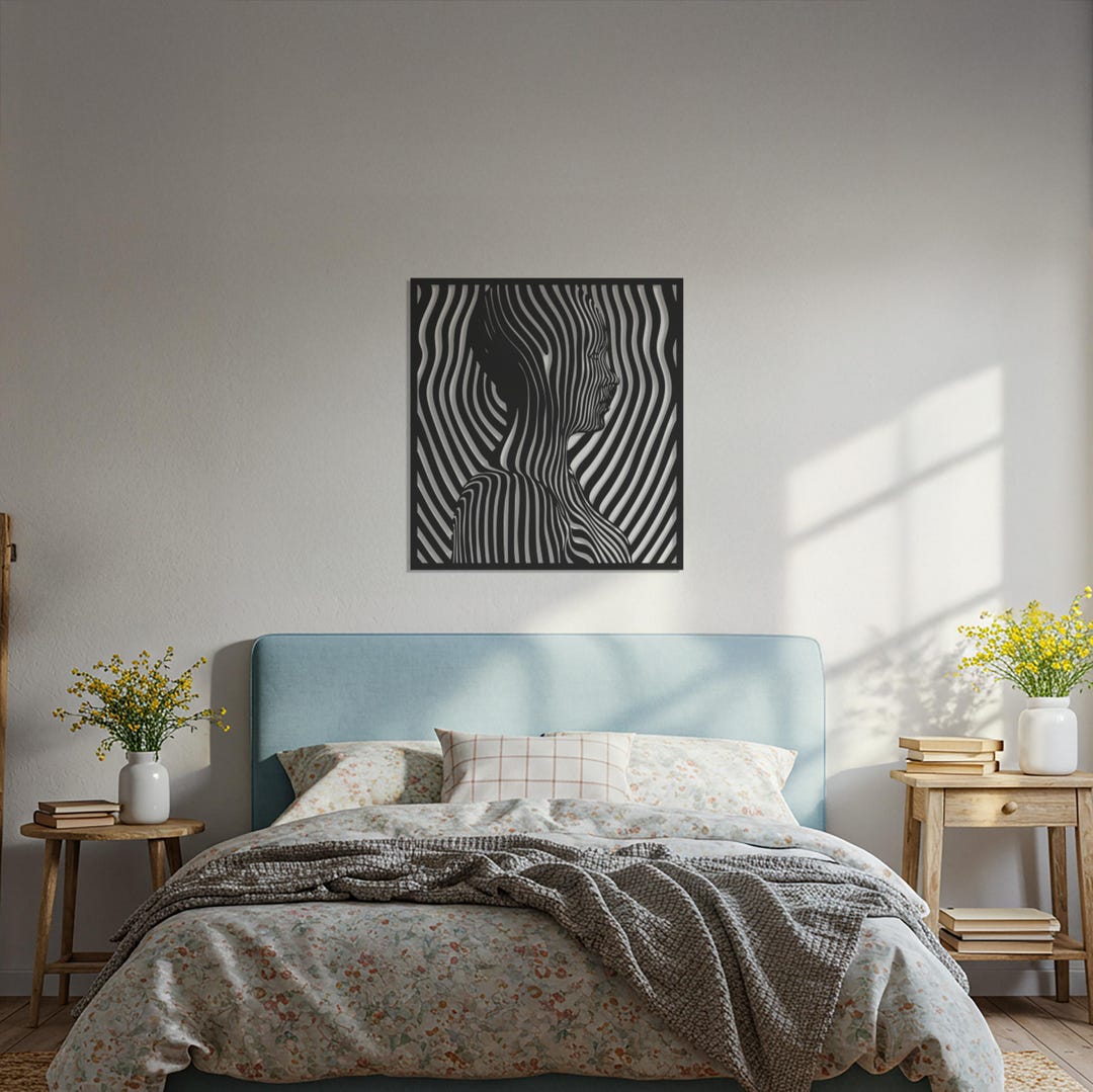 Abstract Woman Silhouette Metal Wall Art, Modern Optical Illusion Decor ...