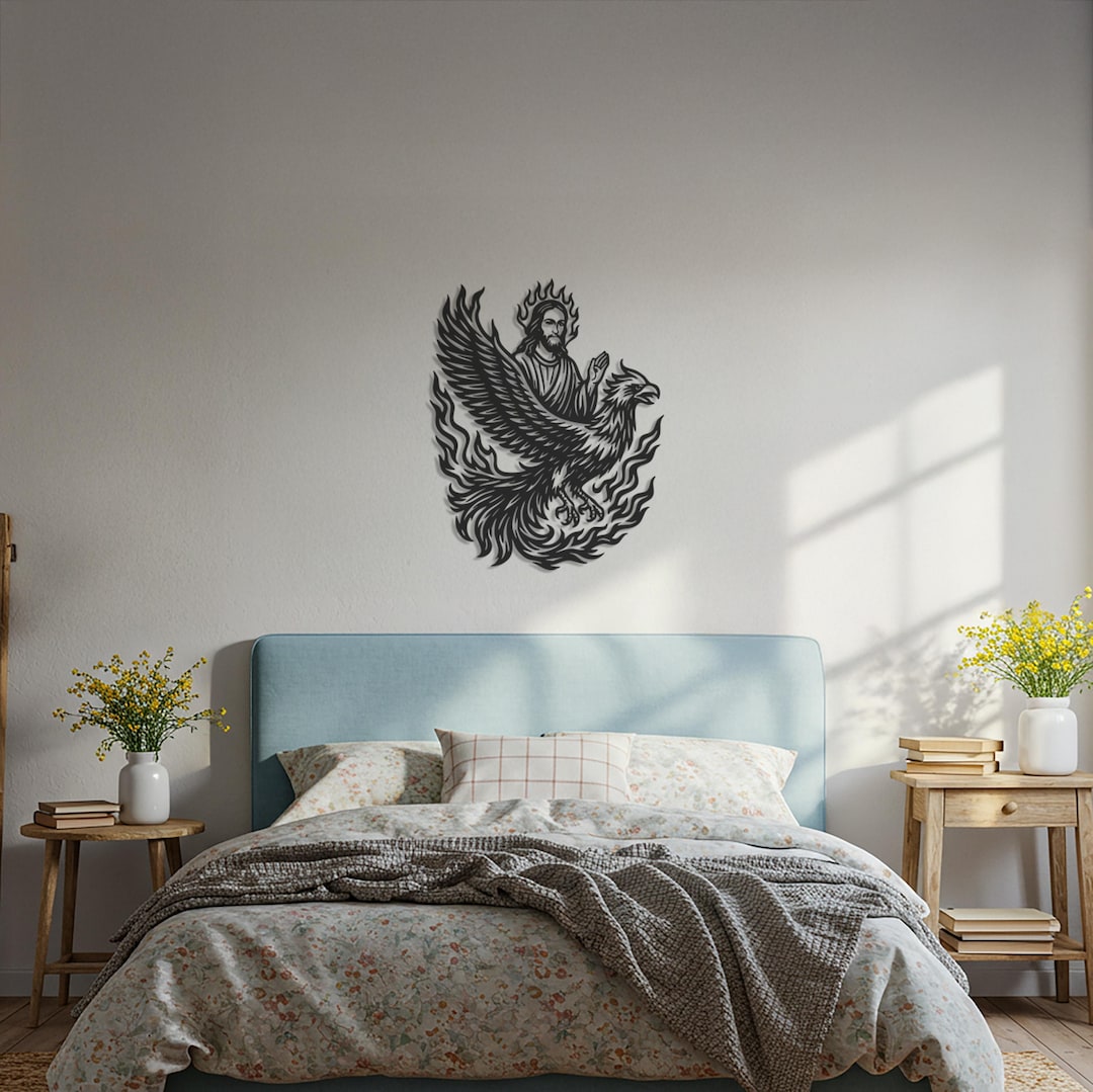 Jesus and Phoenix Metal Wall Art, Christian Mythical Decor ...