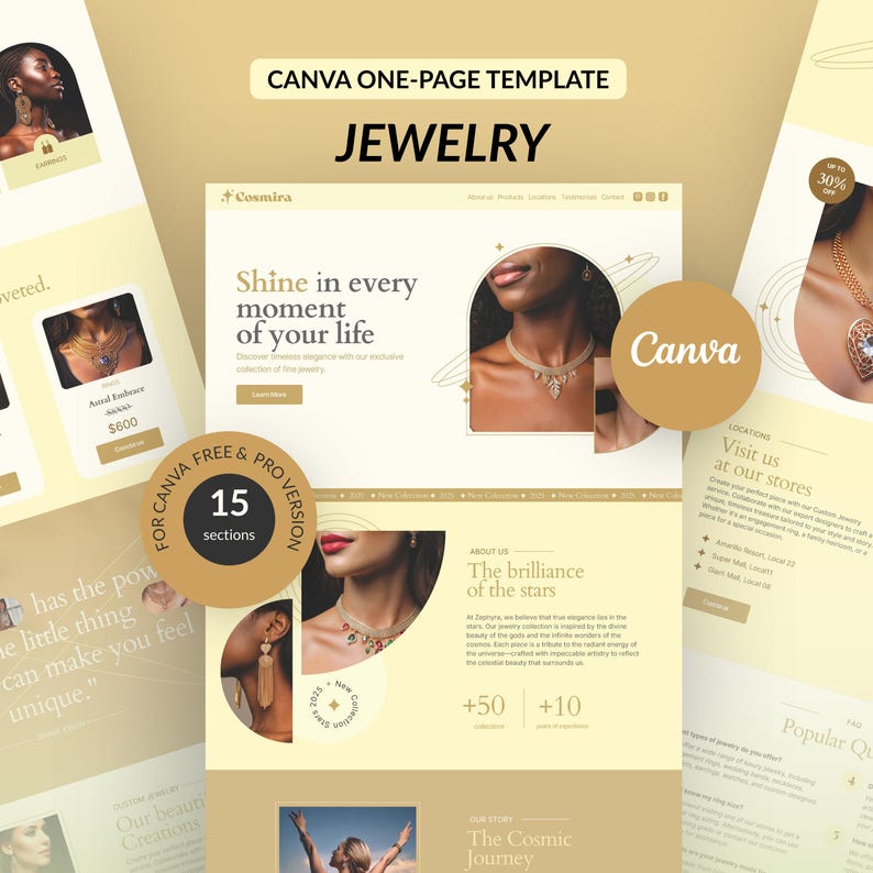 Jewelry Website Canva Template, Elegant One-page Design - Etsy