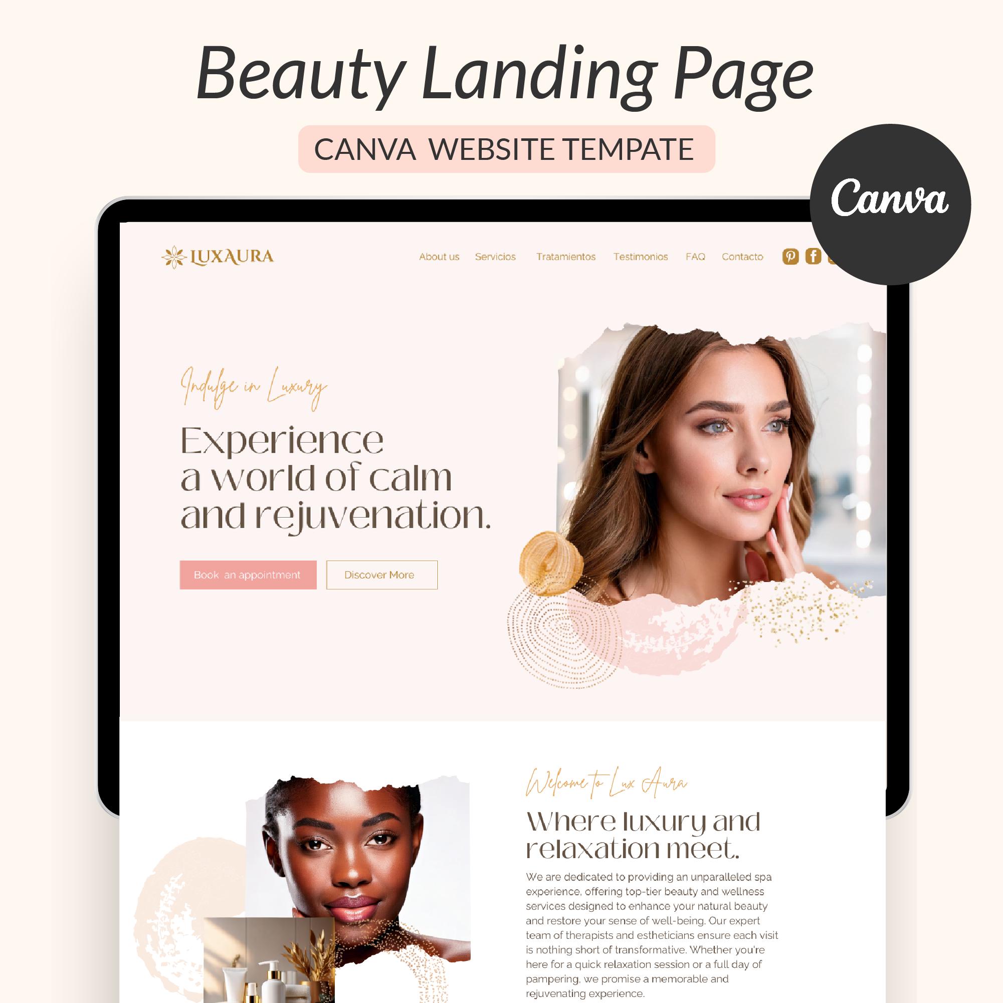 Elegant Beauty Spa Canva Website Template, Esthetician Landing Page - Etsy