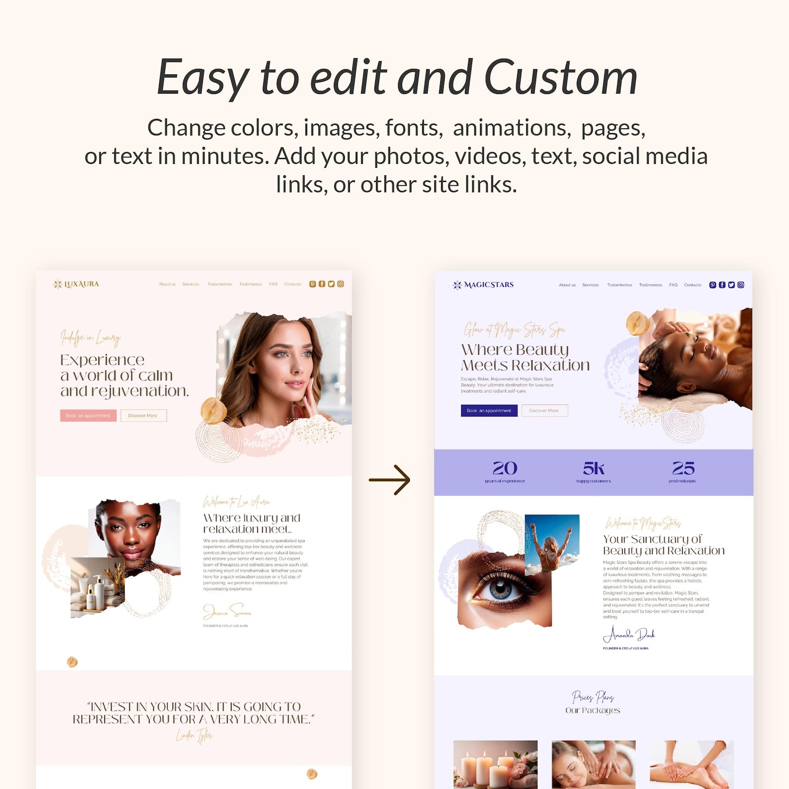 Elegant Beauty Spa Canva Website Template, Esthetician Landing Page - Etsy