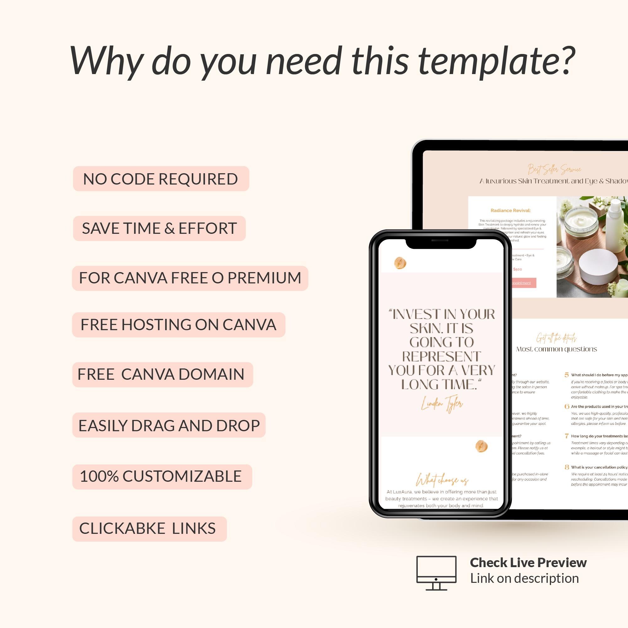 Elegant Beauty Spa Canva Website Template, Esthetician Landing Page - Etsy
