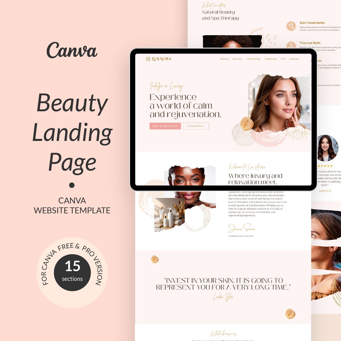 Elegant Beauty Spa Canva Website Template, Esthetician Landing Page - Etsy