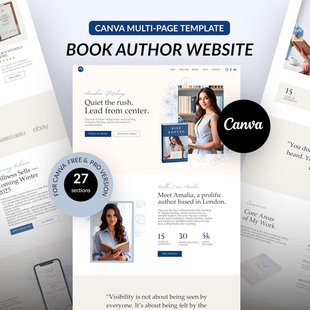 Book Author Canva Website Template, Book Launch Template for Author ...