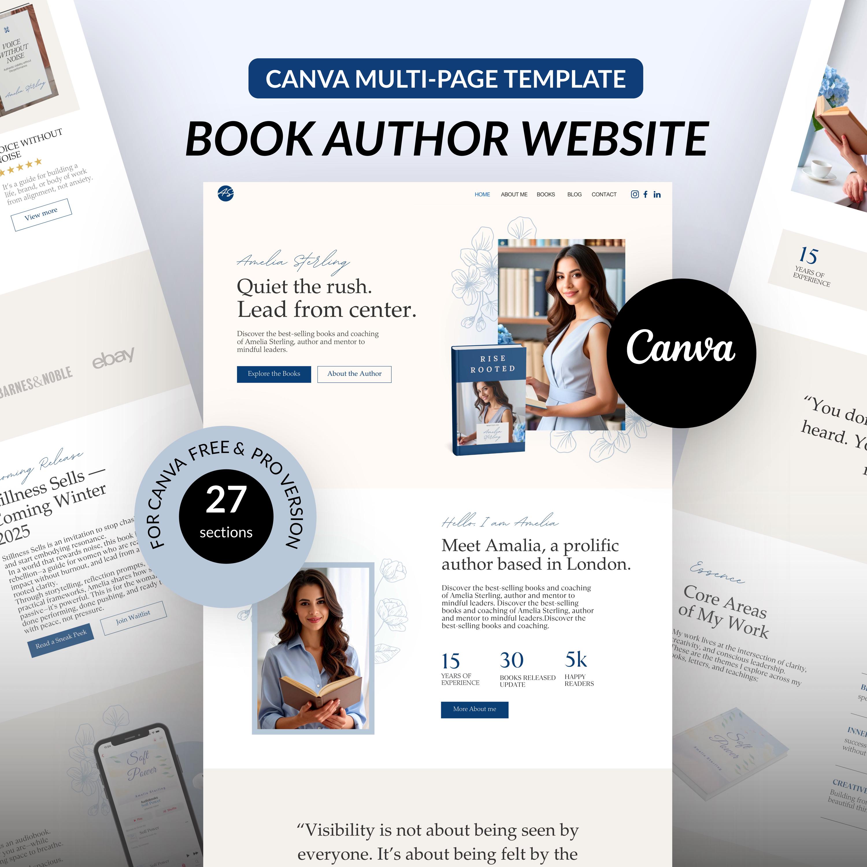 Book Author Canva Website Template, Book Launch Template for Author ...