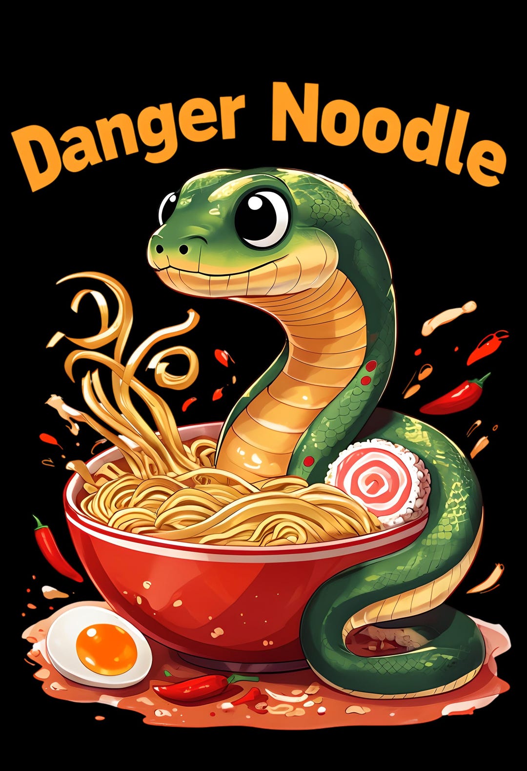 PNG File of a Python in Spicy Ramen Labeled Danger Noodle. Background Removed - Etsy