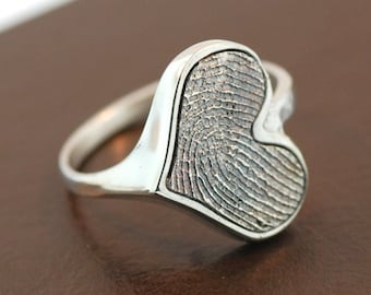 Heart Personalized Fingerprint Fine Silver Ring - Etsy
