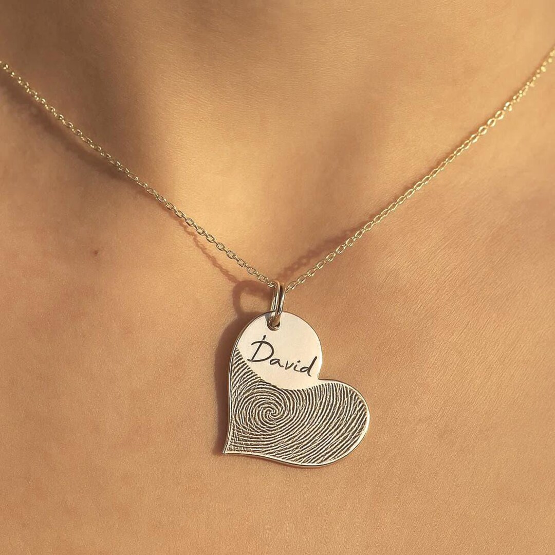 Heart Fingerprint Necklace • Dainty Fingerprint Pendant • Loved One's ...