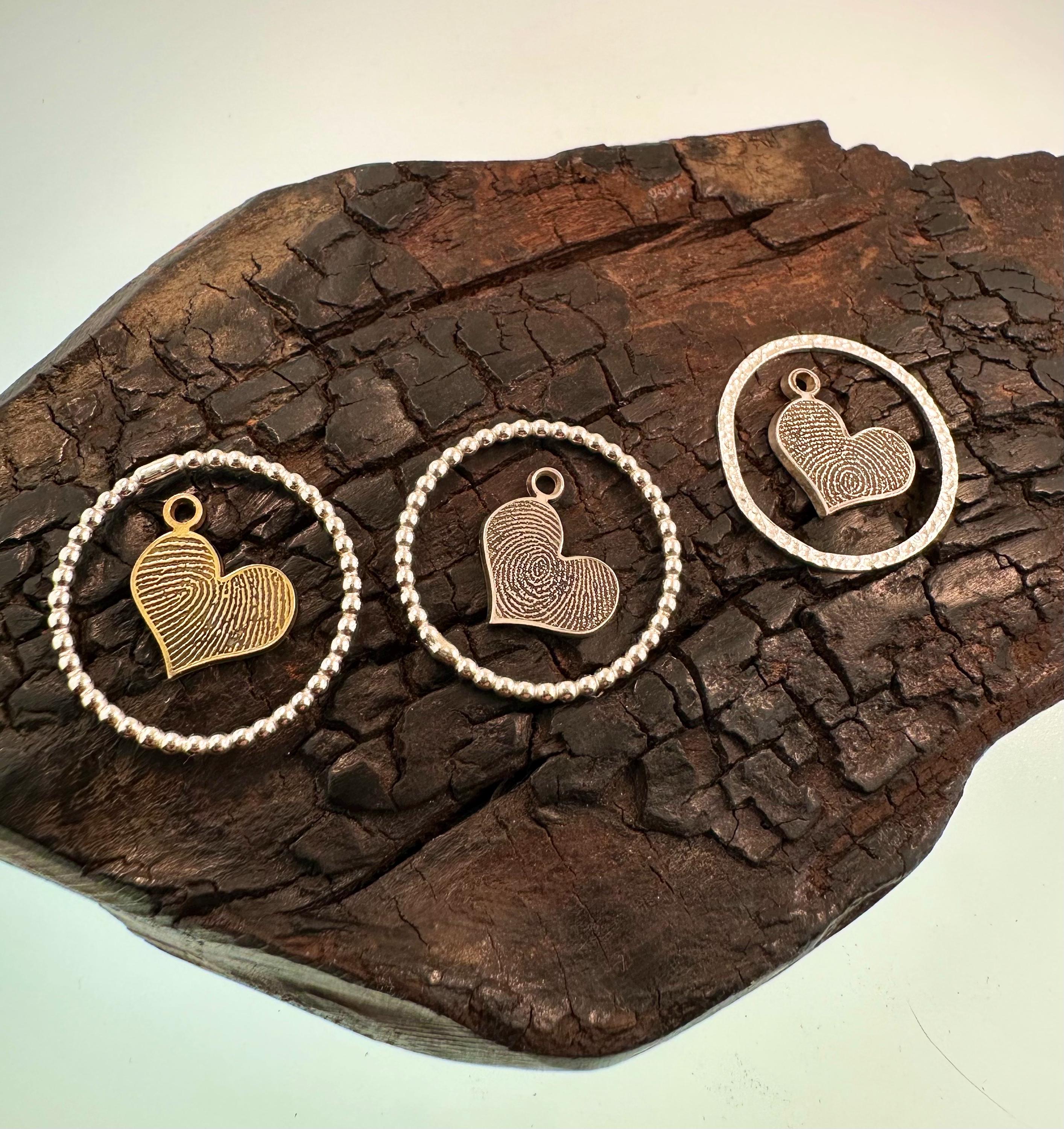 Tiny Heart Fingerprint Pendant in Halo • Dainty Fingerprint Charm ...