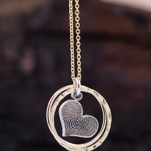 Tiny Heart Fingerprint Necklace in Halo • Dainty Fingerprint Charm ...