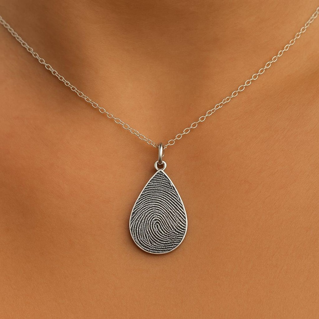 Teardrop Fingerprint Necklace • Dainty Fingerprint Pendant • Loved One ...