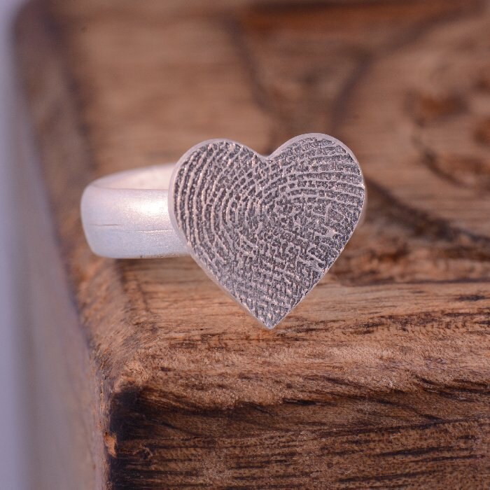 Heart Personalized Fingerprint Fine Silver Ring | Etsy
