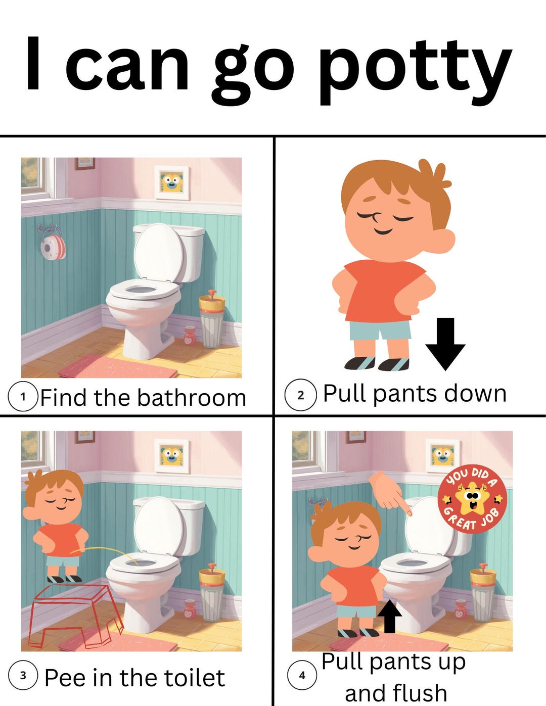 Printable Bathroom Wall Visual - Autism Bathroom Routine - I Can Go ...