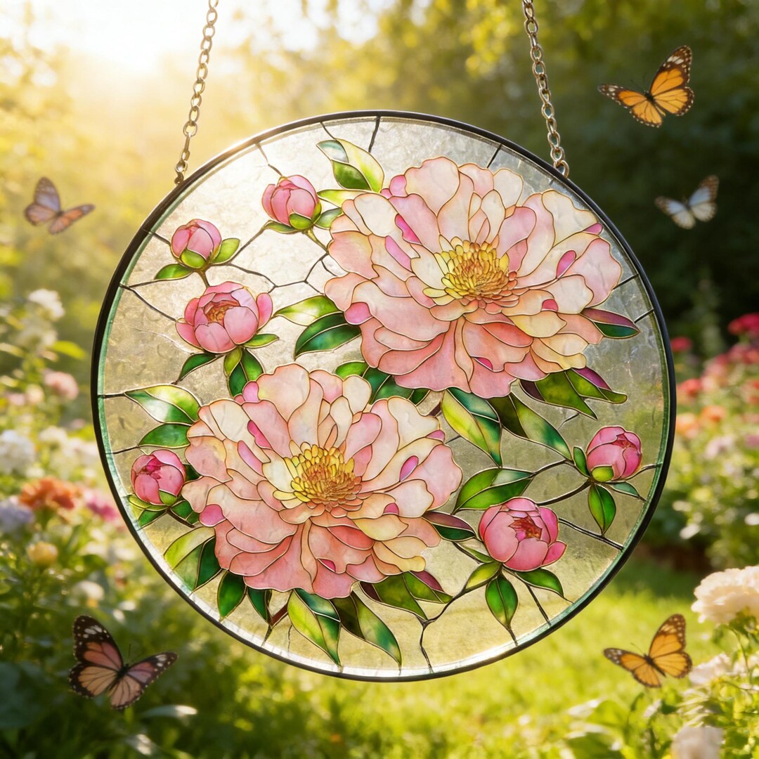 Peony Flower Stained Glass Suncatcher, Peony Gifts for Mom, Peony ...