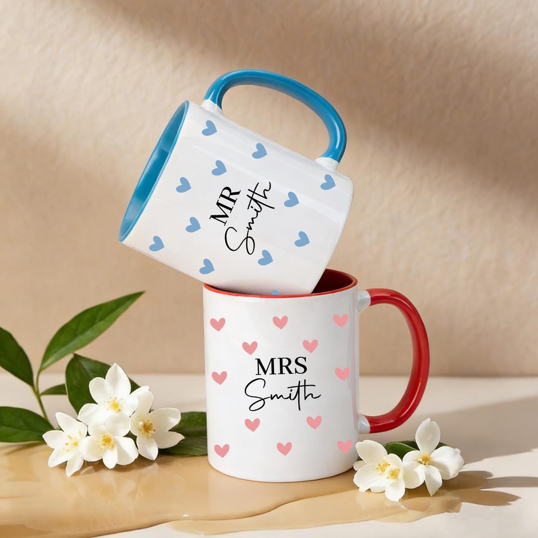 Personalised Couple Pottery Mug, Wedding Gift, Custom Name Couples Mugs ...