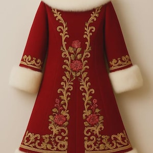 Handcrafted Luxury Santa Coat | Red Wool & Gold Embroidered Christmas ...