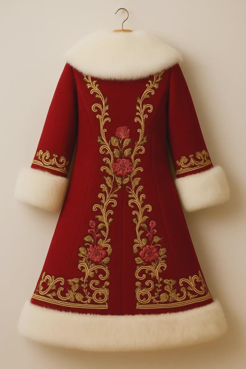Handcrafted Luxury Santa Coat | Red Wool & Gold Embroidered Christmas ...