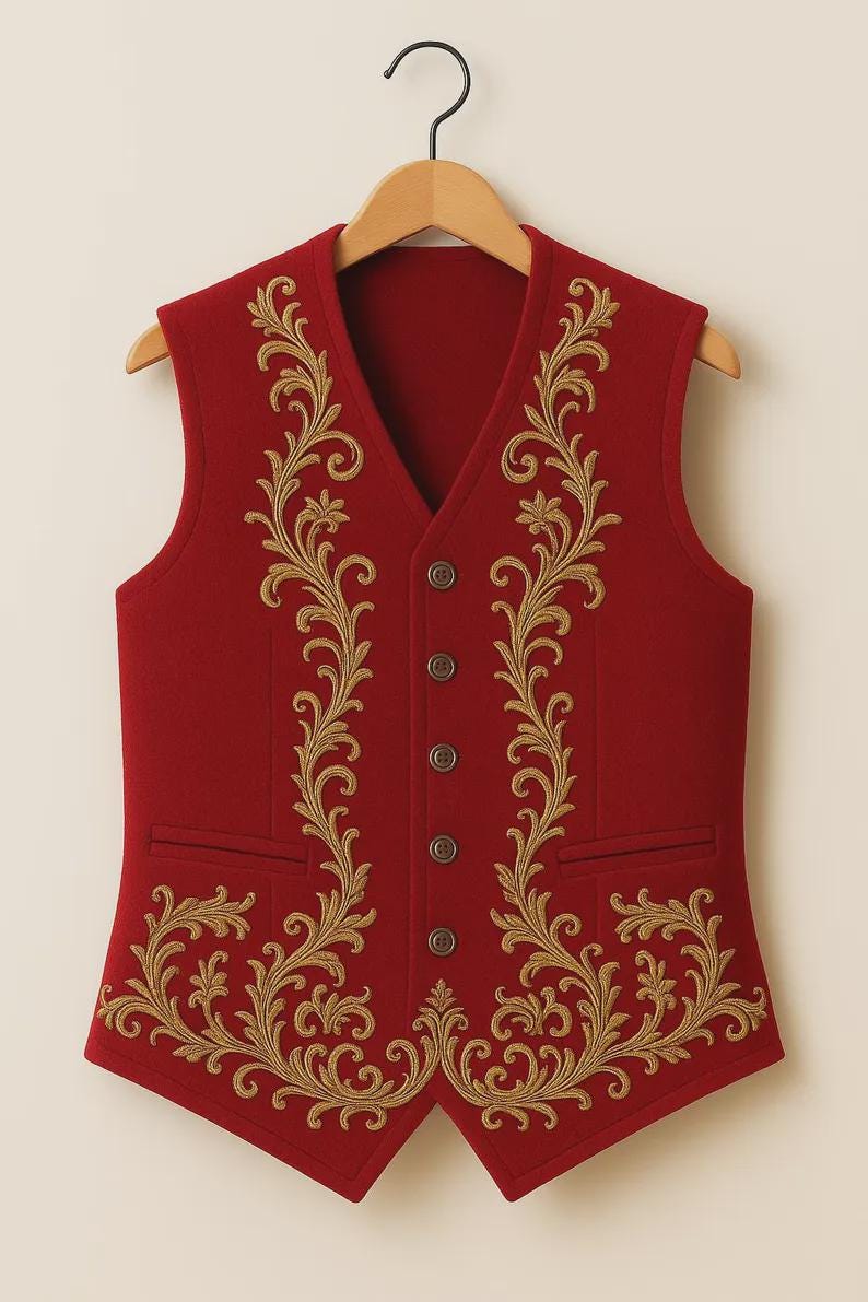 Handcrafted Luxury Santa Coat | Red Wool & Gold Embroidered Christmas ...