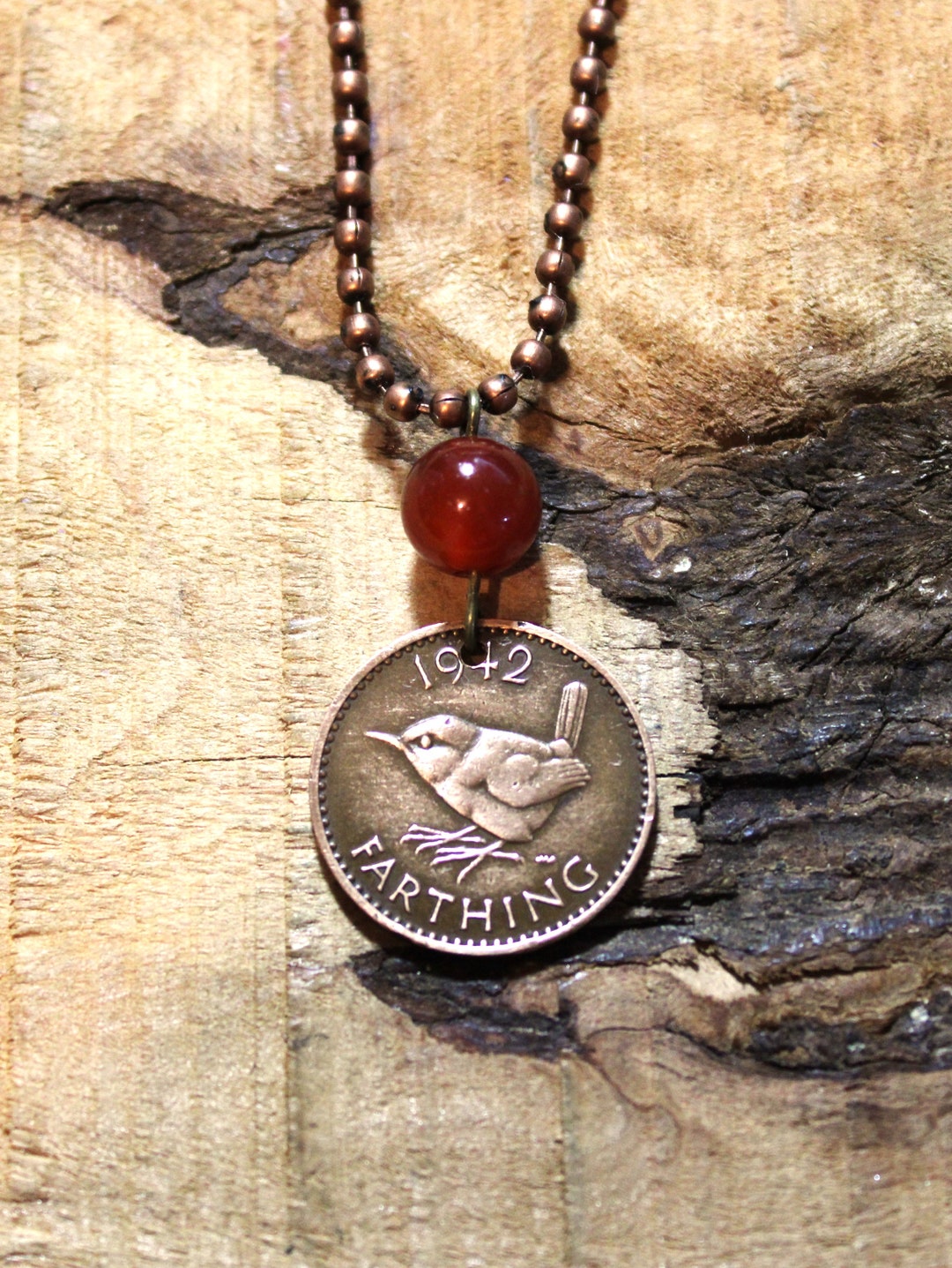 Little Wren Coin Necklace With Red Carnelian Gemstone Bead - United ...