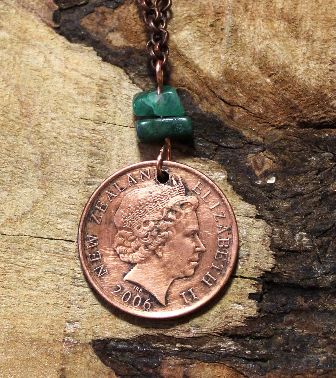 Maori Mask Coin Necklace - Malachite Gemstone Beads - New Zealand ...