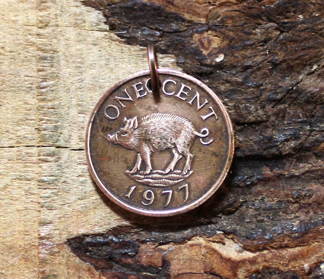 Pig Coin Pendant - Bermuda - Boar - Copper Charm - 1977 #P309 - Etsy