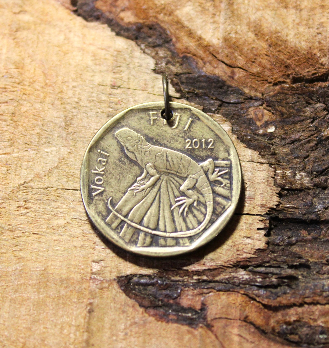 Lizard Coin Pendant Fiji Iguana Brass Charm Reptile 2012 P185 - Etsy