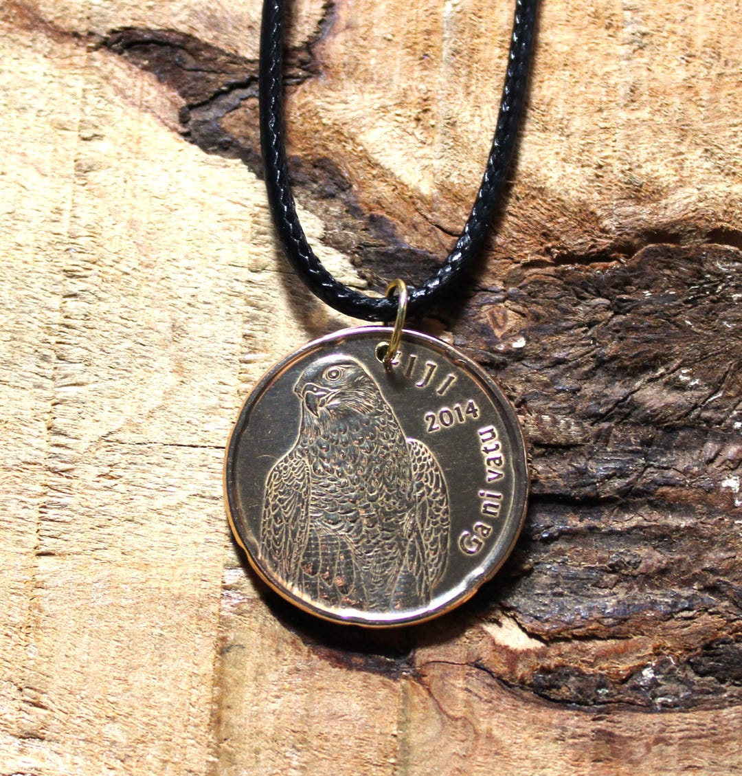 Peregrine Falcon Coin Necklace - Fiji - Gold Coloured Charm - Bird ...