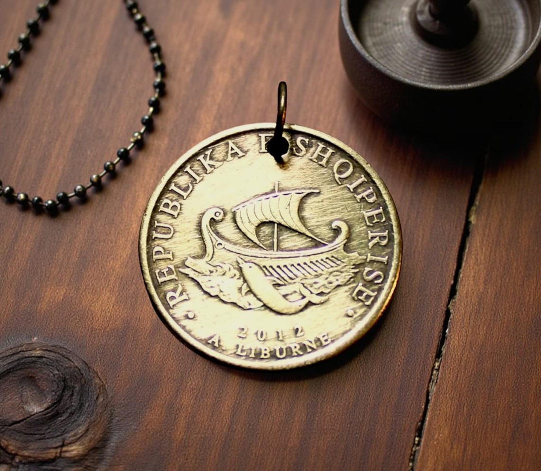 Boat Coin Pendant - Albania - Liburna - Galley - Ship - 2012 P955 - Etsy