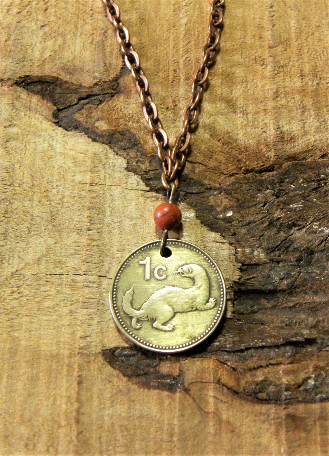Weasel Coin Necklace Brecciated Jasper Gemstone Bead Malta Charm Animal ...