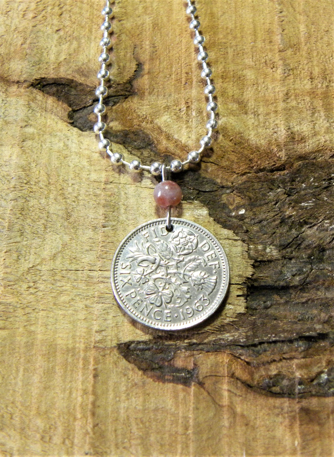 1963 Tudor Rose Coin Necklace + Rhodonite Gemstone Bead - United ...