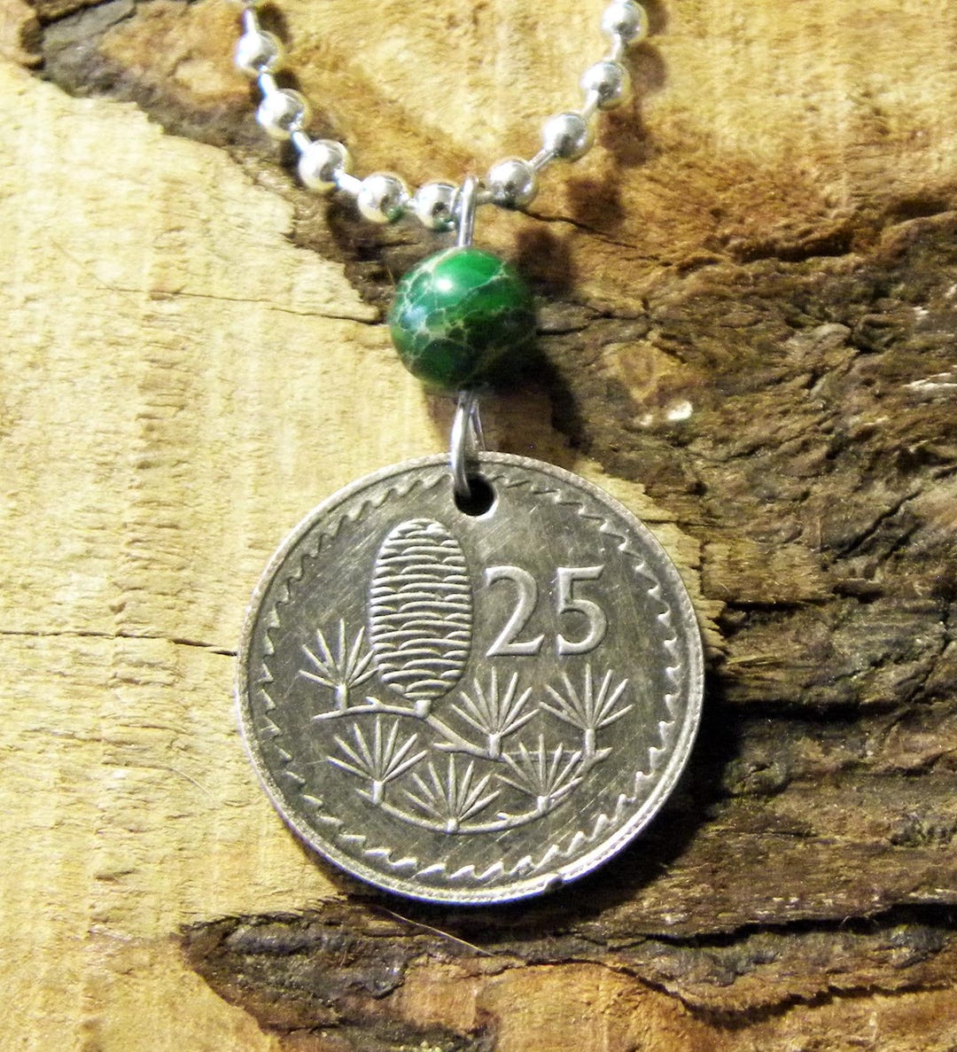 Pine Cone Coin Necklace Green Sediment Jasper Cyprus Small Charm ...