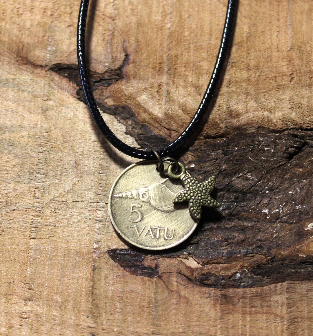Shell Coin Necklace Antique Brass Starfish Charm Vanuatu Charonia ...