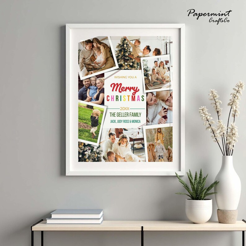 Christmas Photo Collage Card Template, Modern Multi Picture Holiday ...