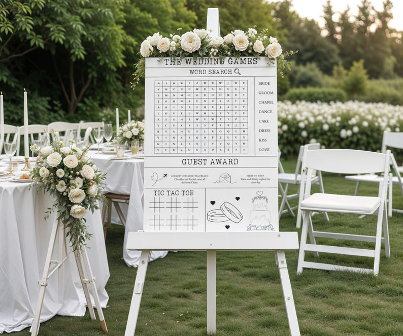 Wedding Games Printable Sign, Word Search Guest Award Tic Tac Toe ...