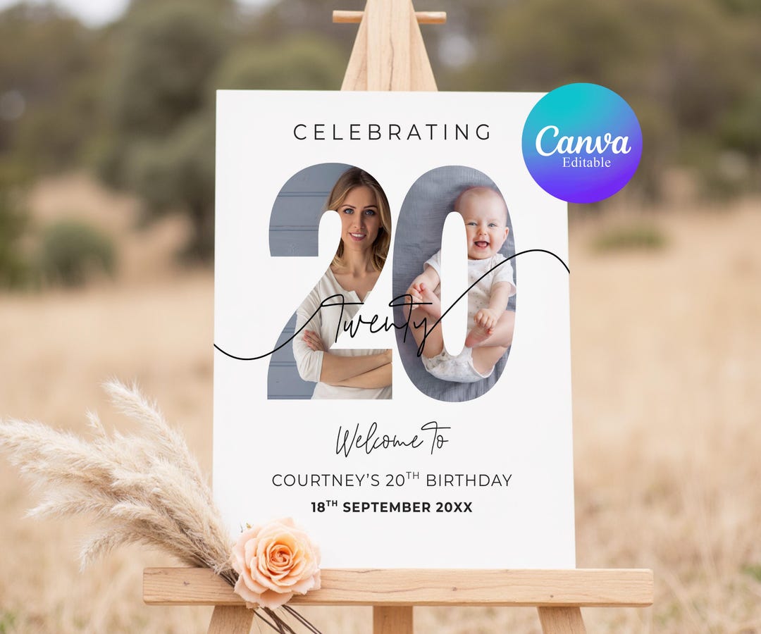 20th Birthday Welcome Sign Thank You Card & Party Board Printable - Etsy