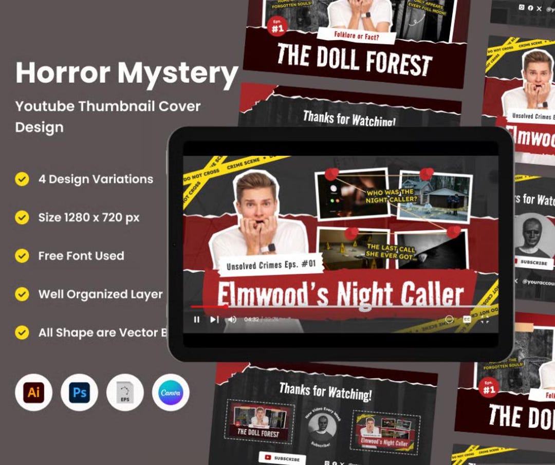 Horror Youtube Thumbnail Template: Editable True Crime Video Cover ...