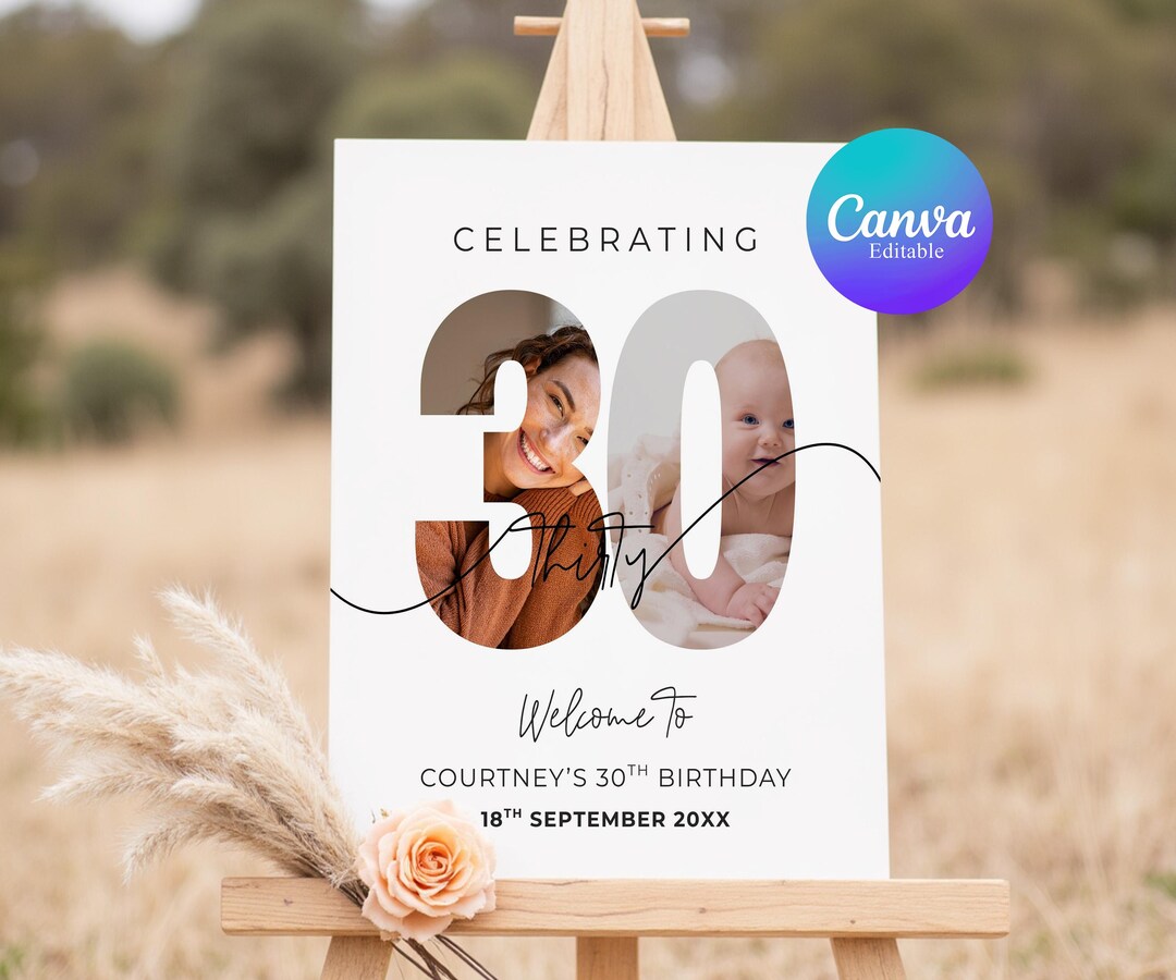 30th Birthday Welcome Sign Thank You Card & Party Board Printable - Etsy