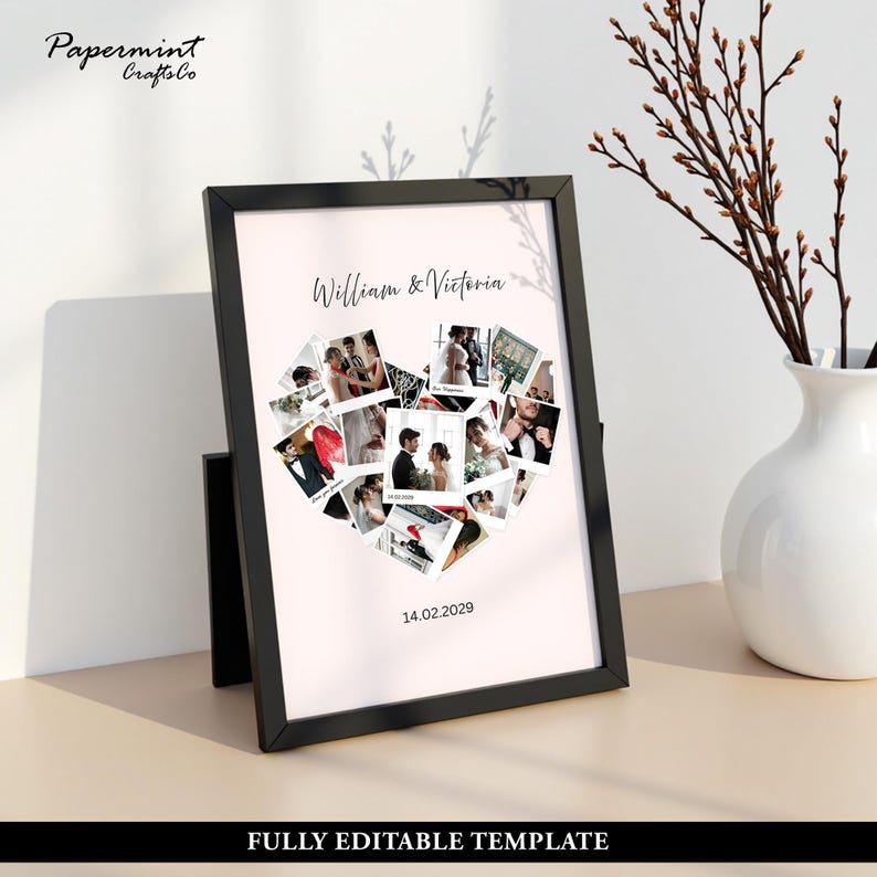 Heart Photo Collage Template, Canva Editable Wedding Poster ...