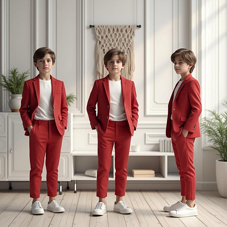 Red Boys Suit Set – Kids Slim Fit Blazer and Pants Outfit | Toddler to ...