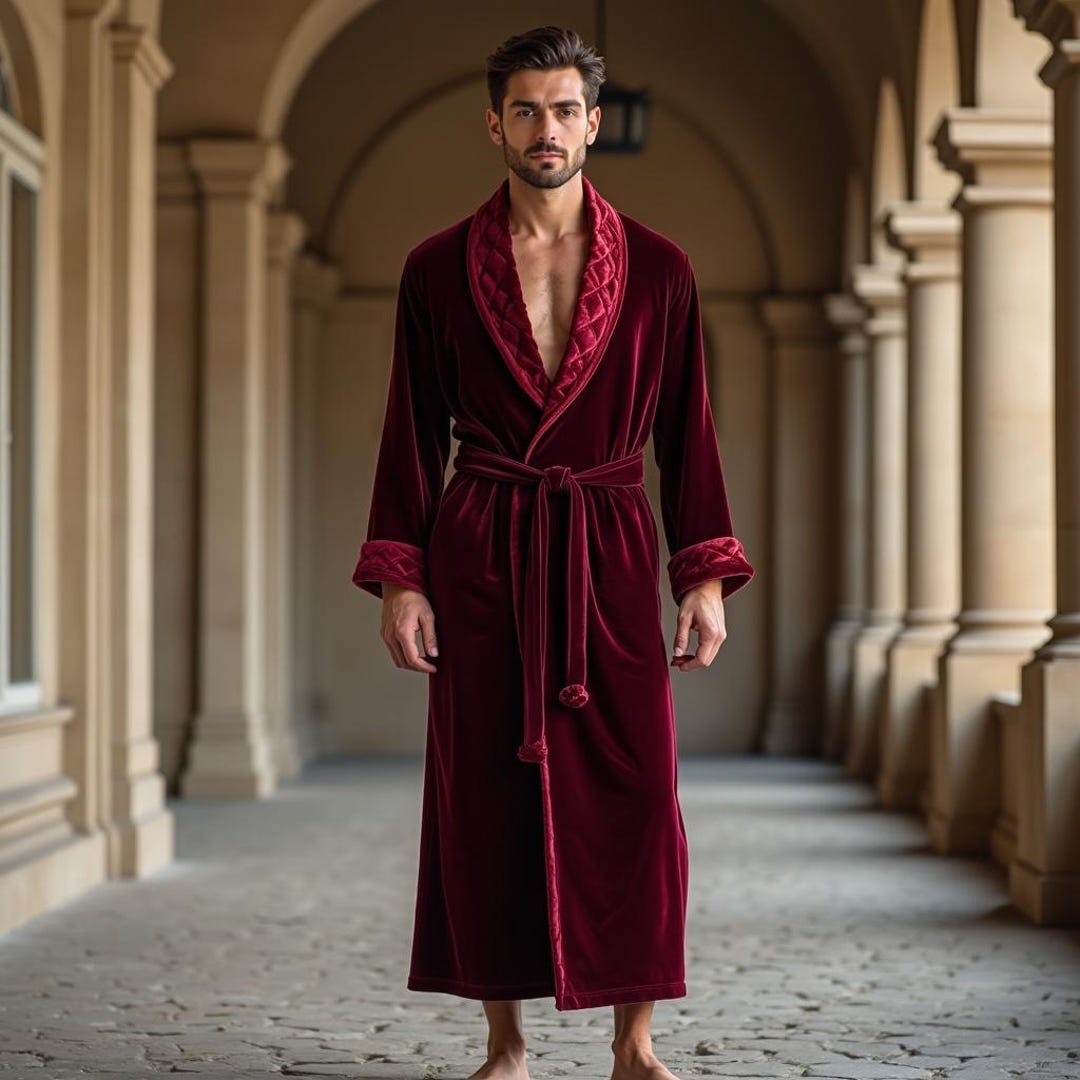 Men’s Maroon Velvet Robe – Luxurious Long Dressing Gown | Soft Plush ...